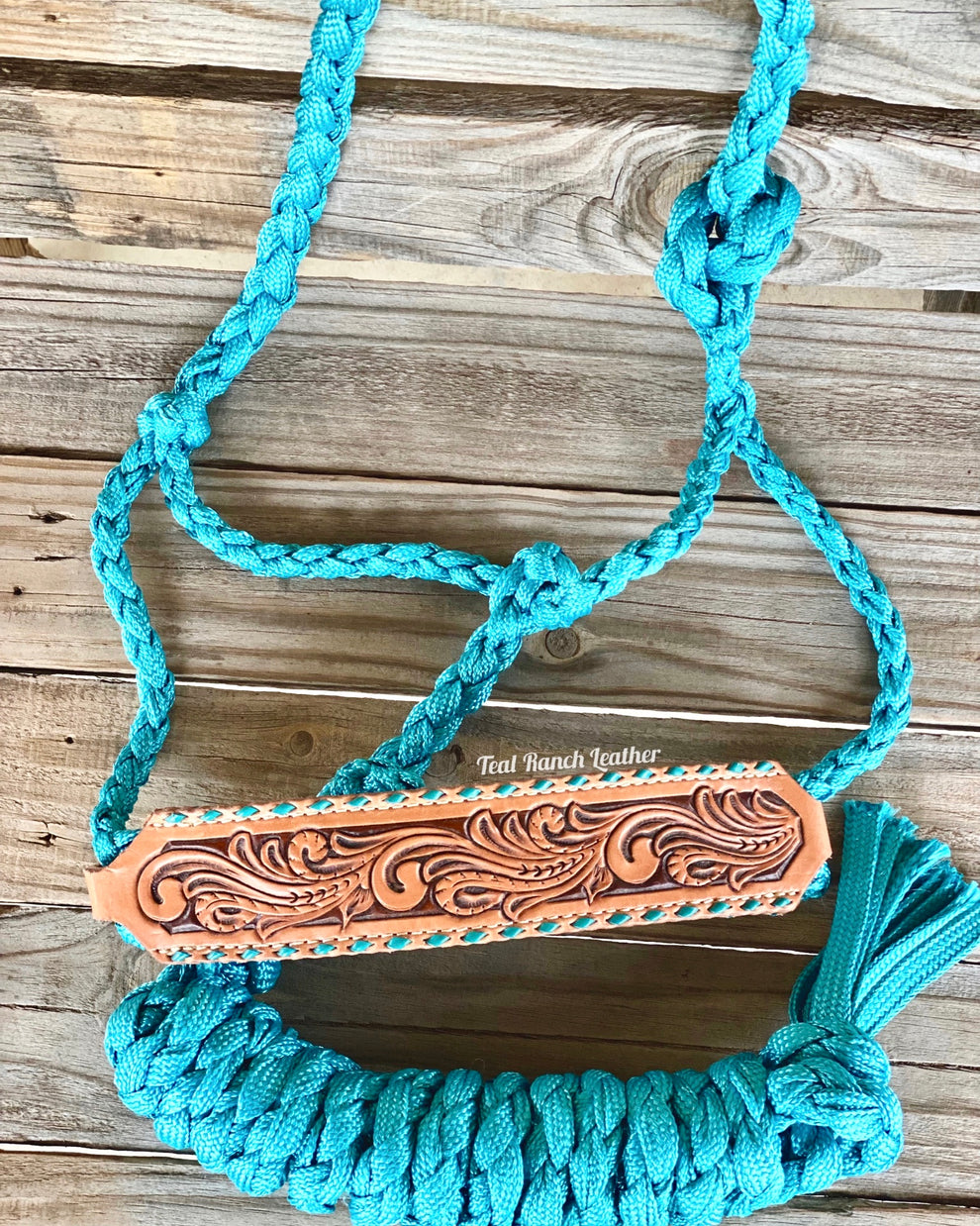 Tooled leather mule tape halter – Teal Ranch Leather